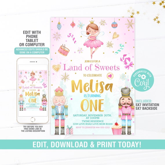 Nutcracker Birthday Invitation Pink Girl EDITABLE, Nutcracker Ballet ...