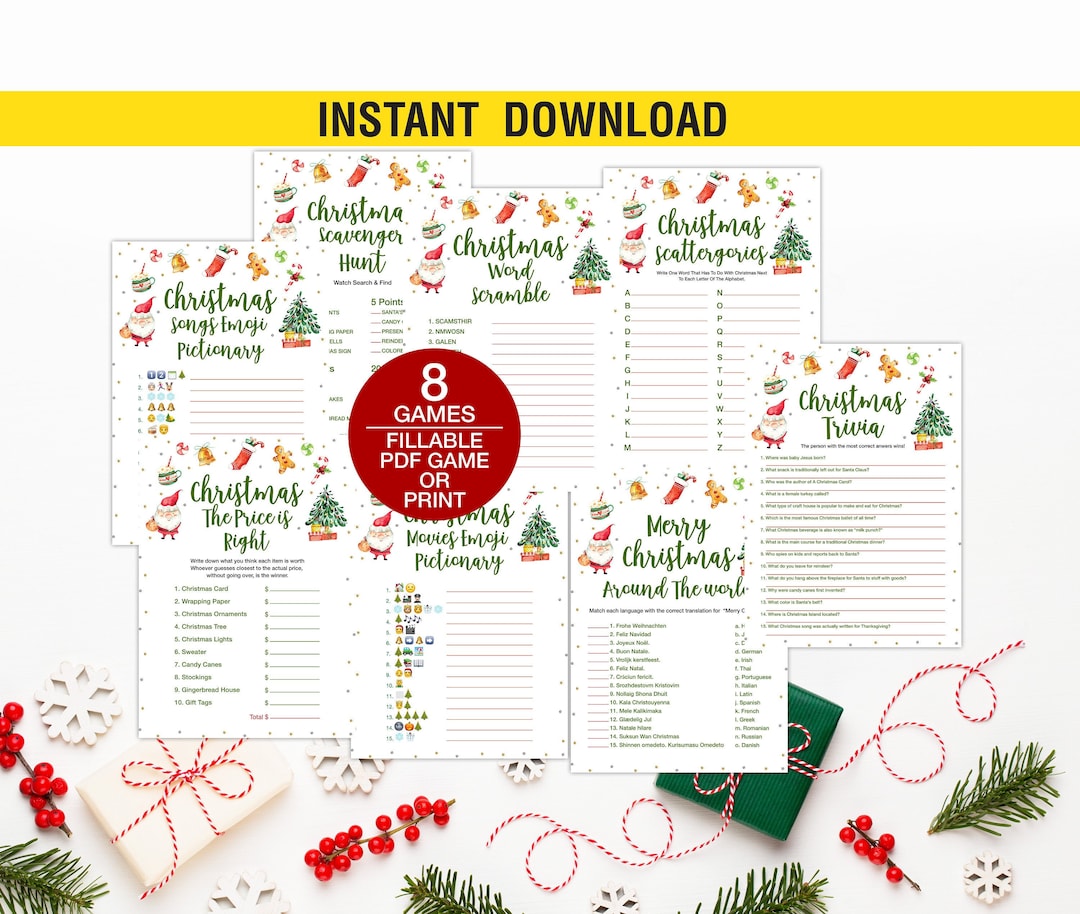 Virtual Christmas Games Bundle,8 Christmas Game for Family Printable ...
