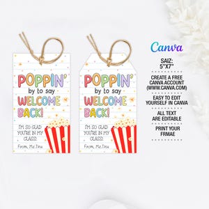 Back to School Gift Tags, School Popcorn Gift Tags Editable, First Day ...