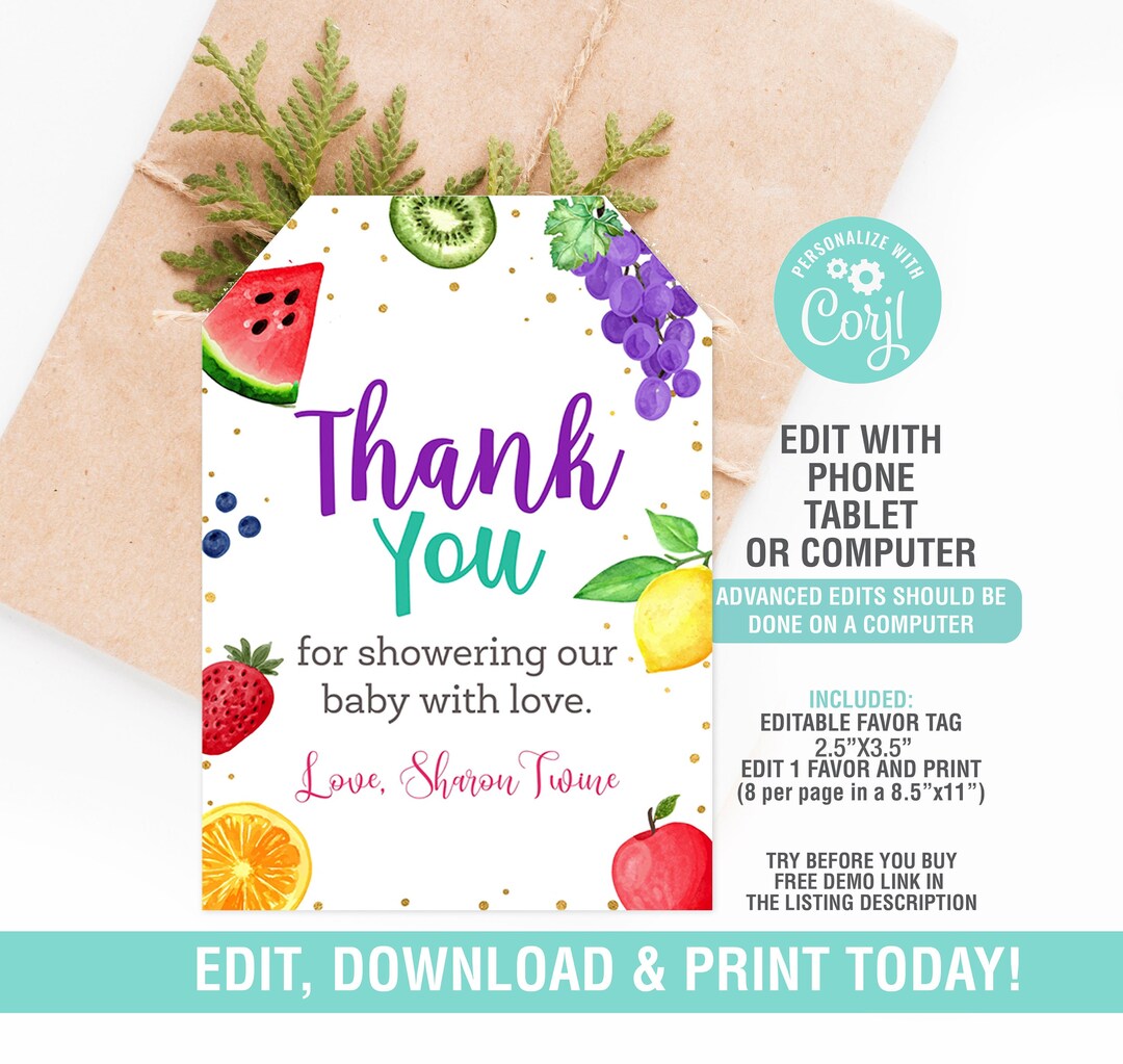 Fruit Favor Tags EDITABLE, Thank You Tags, Summer Fruit Thank You Tags ...