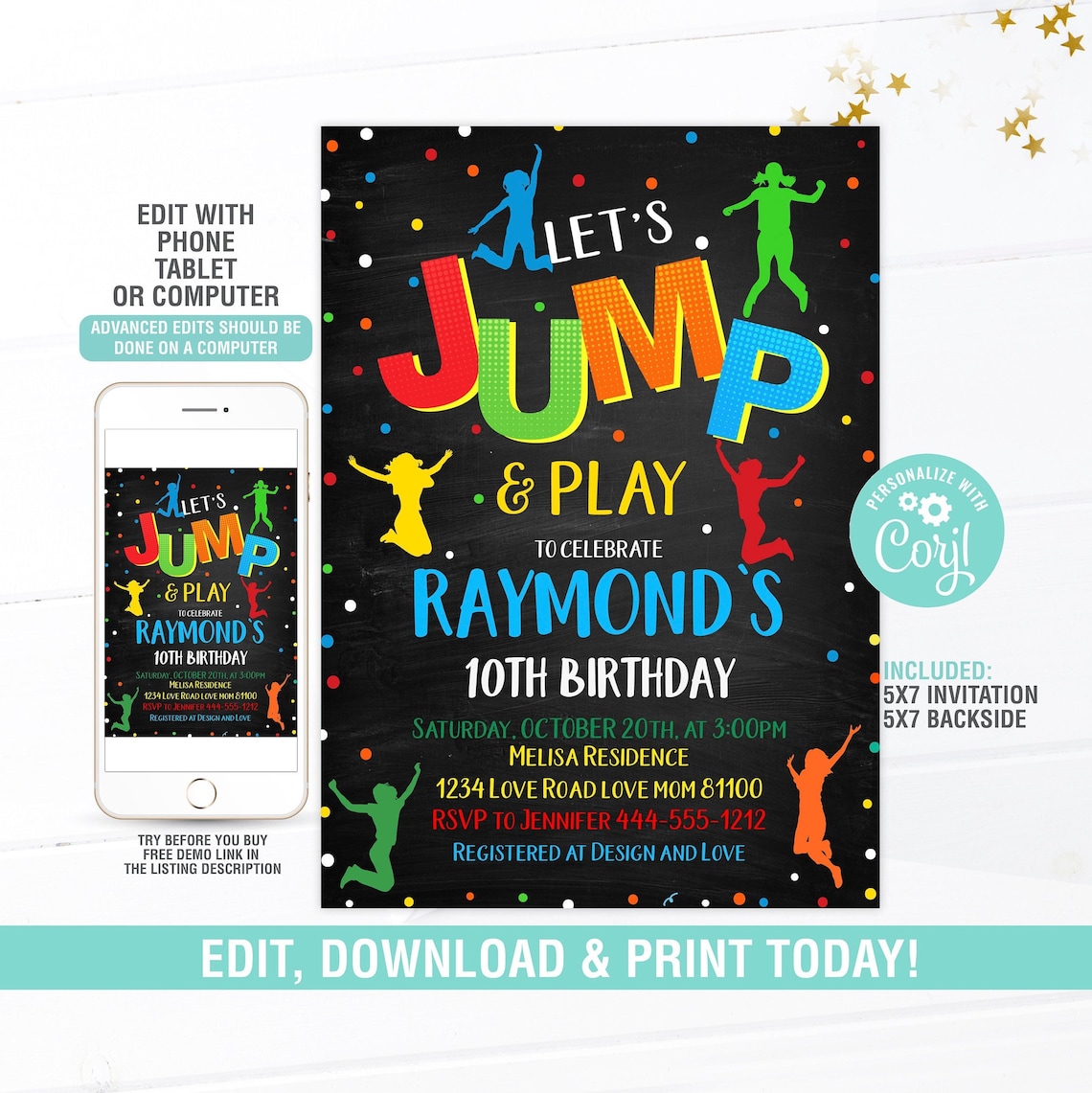 Jump Birthday Invitation EDITABLE Jump Invitation Jump Party - Etsy