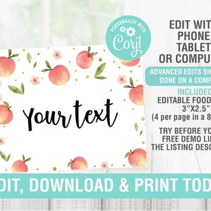 Peach Buffet Card,sweet as a Peach Food Label,peach Theme, Birthday ...