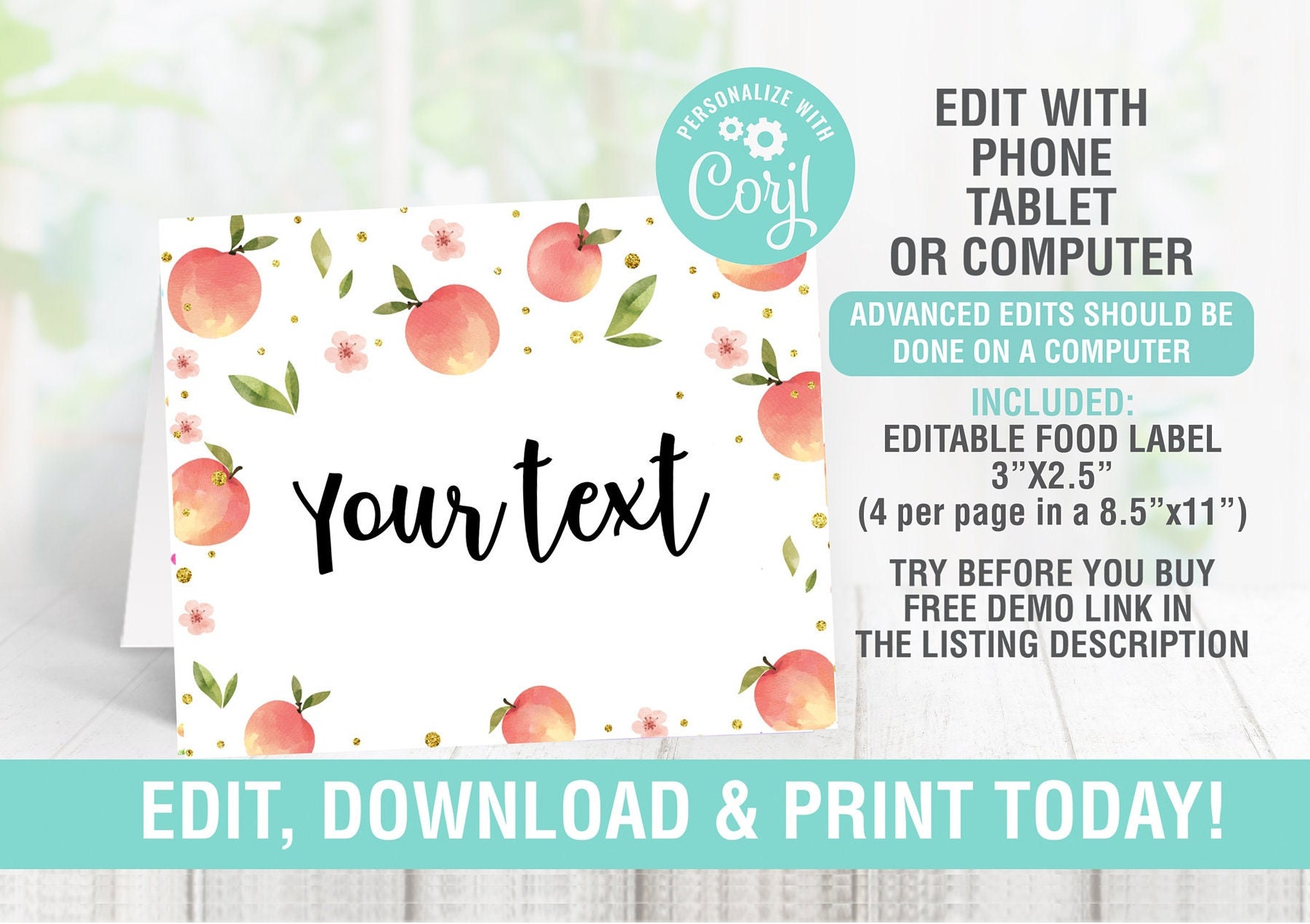 Peach Buffet Card,sweet as a Peach Food Label,peach Theme, Birthday ...