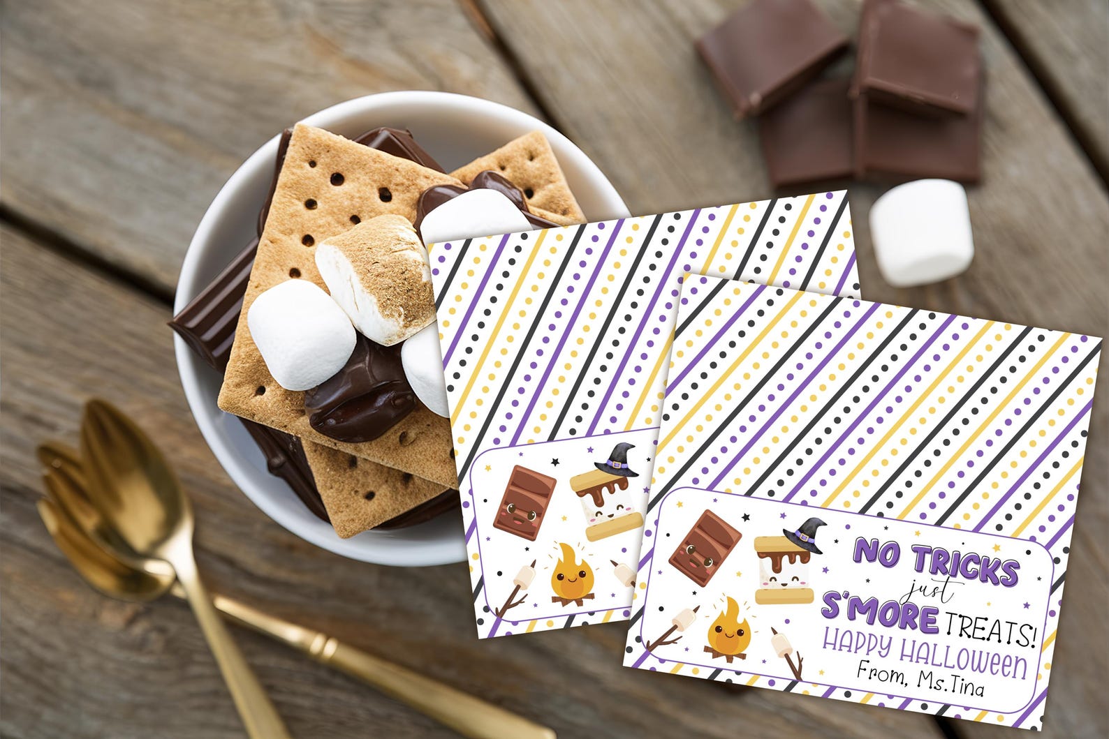Halloween S’mores Treat Bagtopper Tag Template Editable, No Tricks Just ...