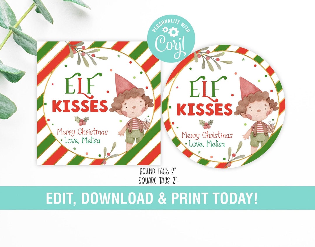 Elf Kisses Tag EDITABLE, Elf Kisses Christmas Label, Christmas Gift ...