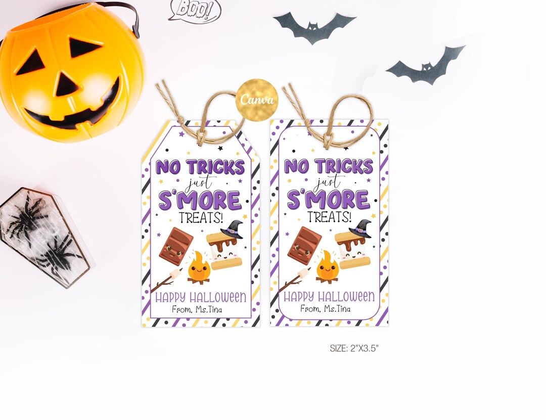 Halloween S’mores Gift Tag Template Editable, No Tricks Just More Favor ...