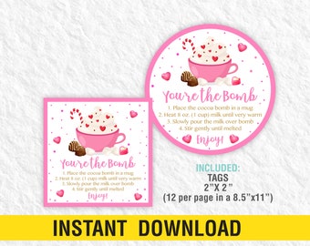 Printable Valentine's Day Hot Cocoa Bomb Gift Tags Winter Heart Hot ...