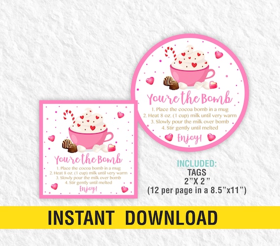 Hot Chocolate Bomb Tag PRINTABLE, Hot Cocoa Bomb Instructions Card ...
