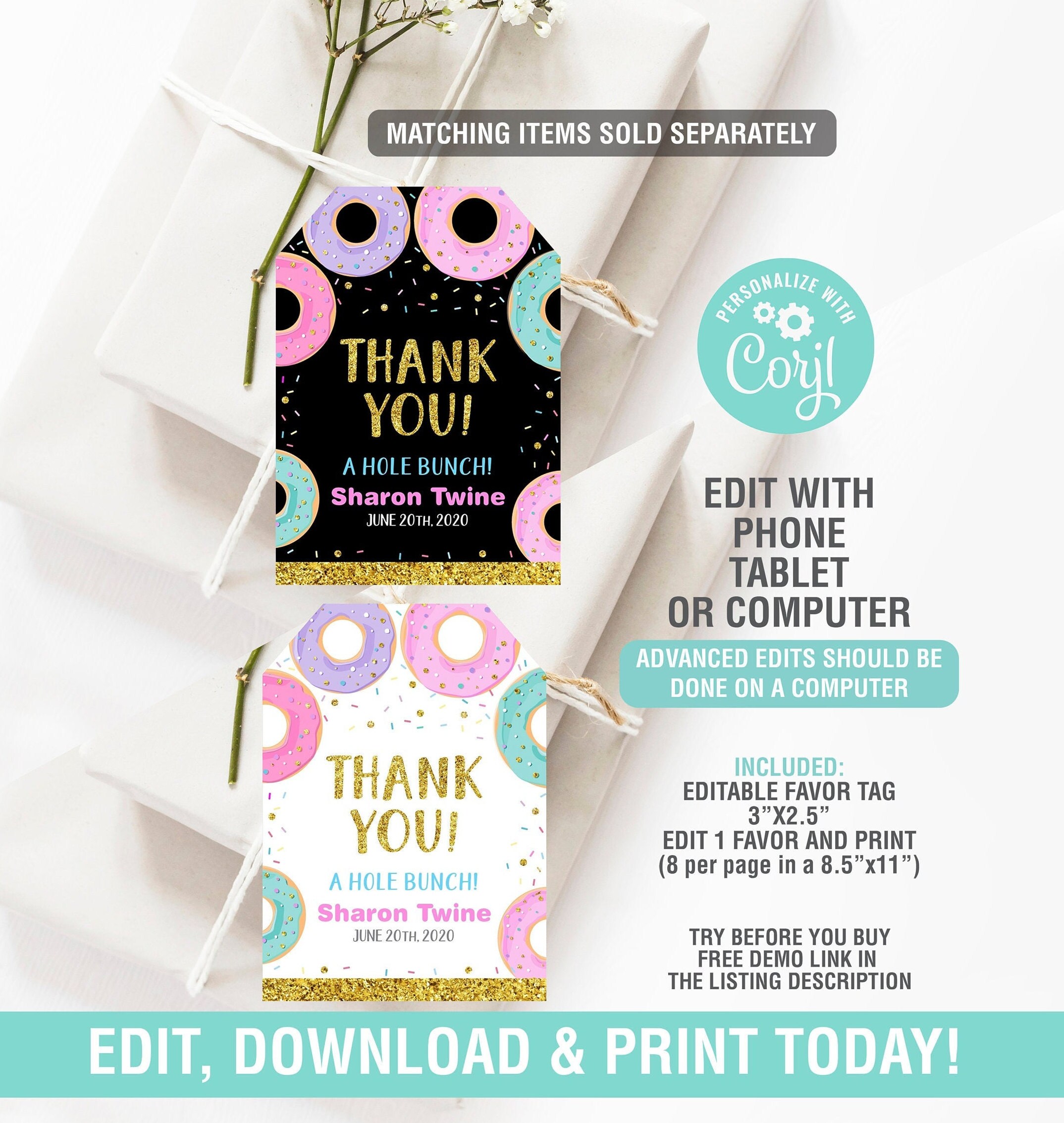 Donuts Food Labeldonuts Place Cards Donuts Editable Food - Etsy