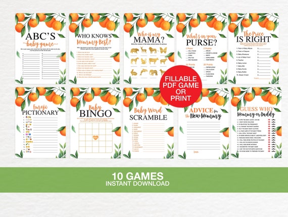 Orange Baby Shower Game Bundle, Orange Baby Shower Game Pack, A Little ...