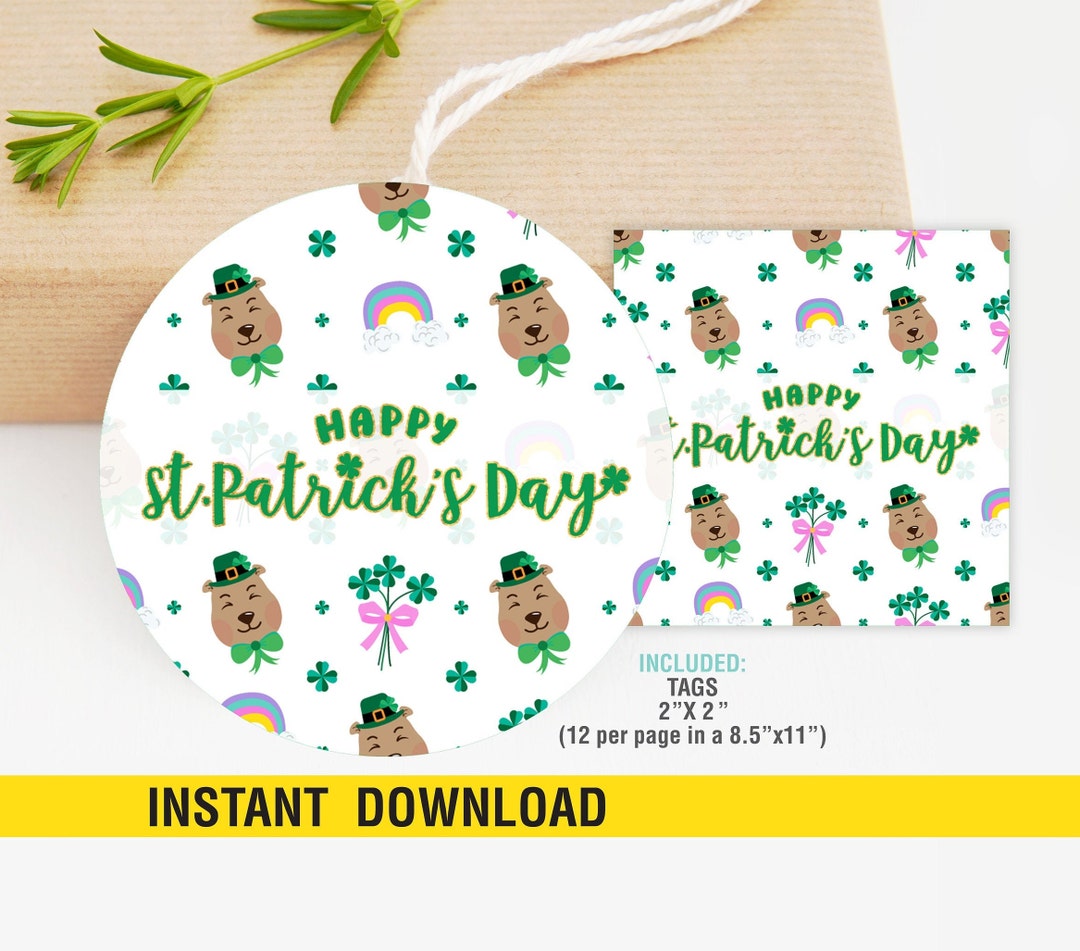 Happy St.Patrick Day Tags, Printable Kleeblatt Geschenkanhänger, Happy ...