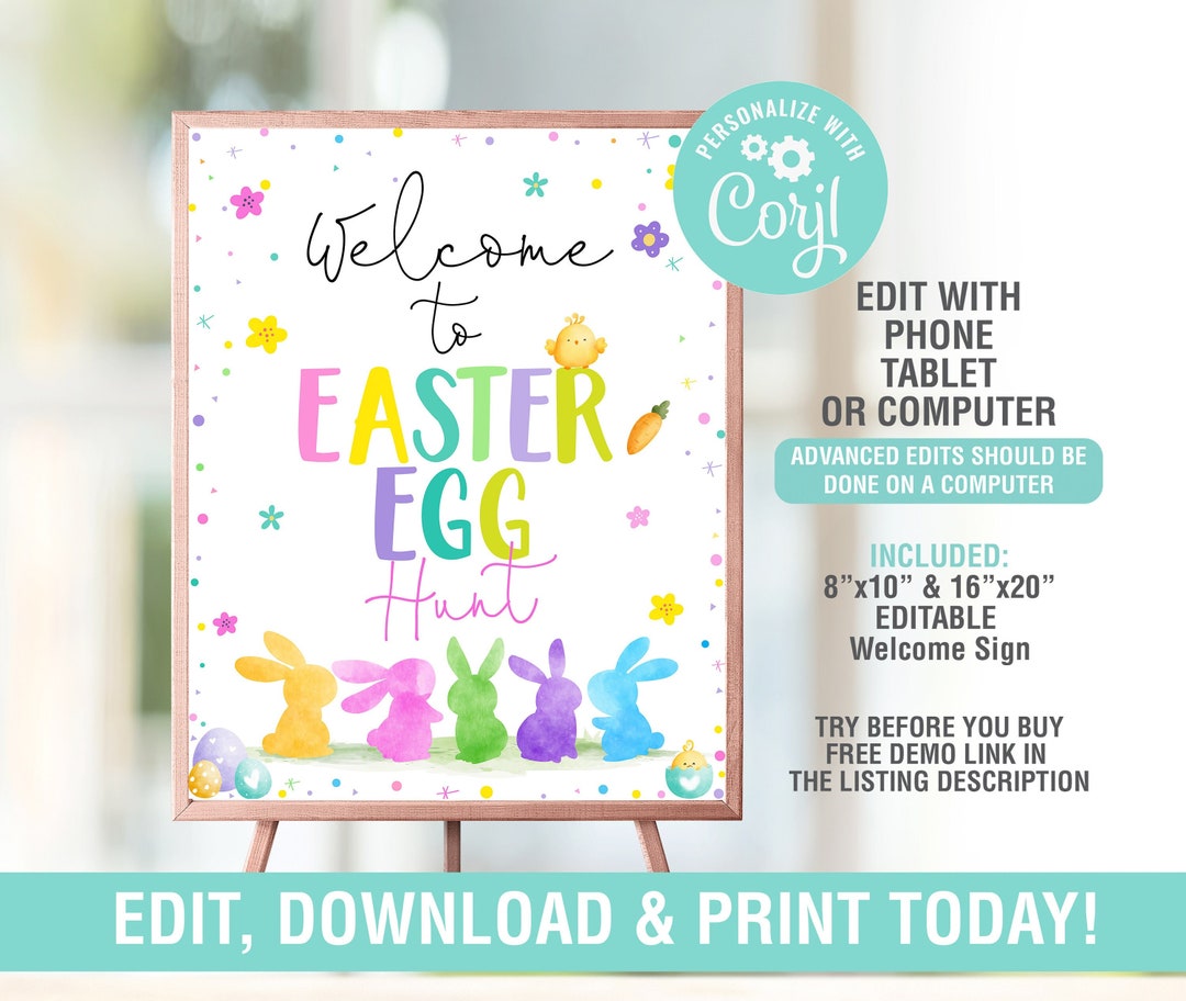 Easter Egg Hunt Welcome Sign EDITABLE, Easter Welcome Brunch Welcome ...