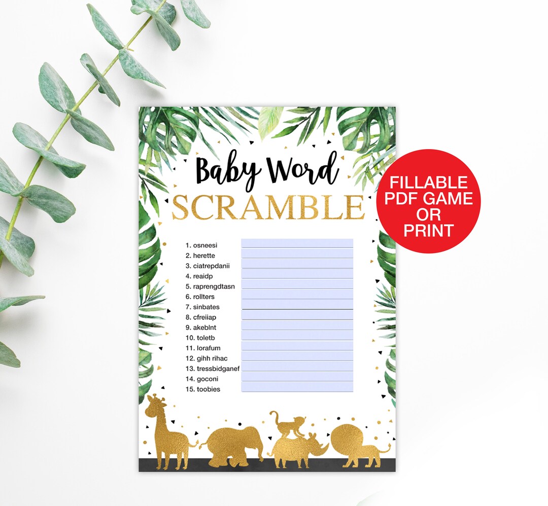Safari Baby Word Scramble Game Printable , Baby Word Scramble, Safari ...
