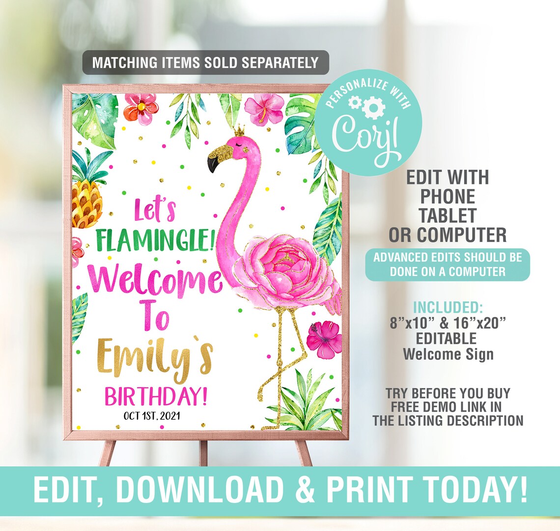 Flamingo Tags EDITABLE, Flamingo Gift Tags, Flamingo Favor Tag Birthday ...