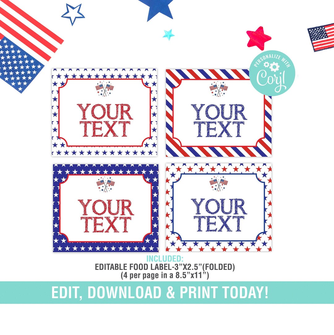 July 4th Editable Food Labels, Buffet Tags,food Tent Cards, DIY 4th ...