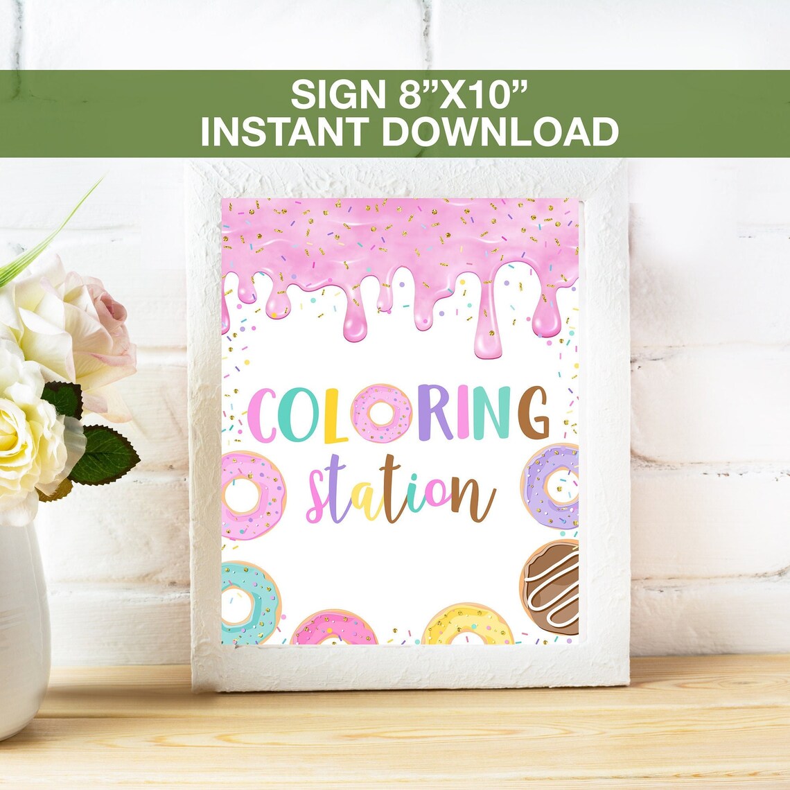 Donut Coloring Station Signdonut Party Birthday Sign Pink - Etsy