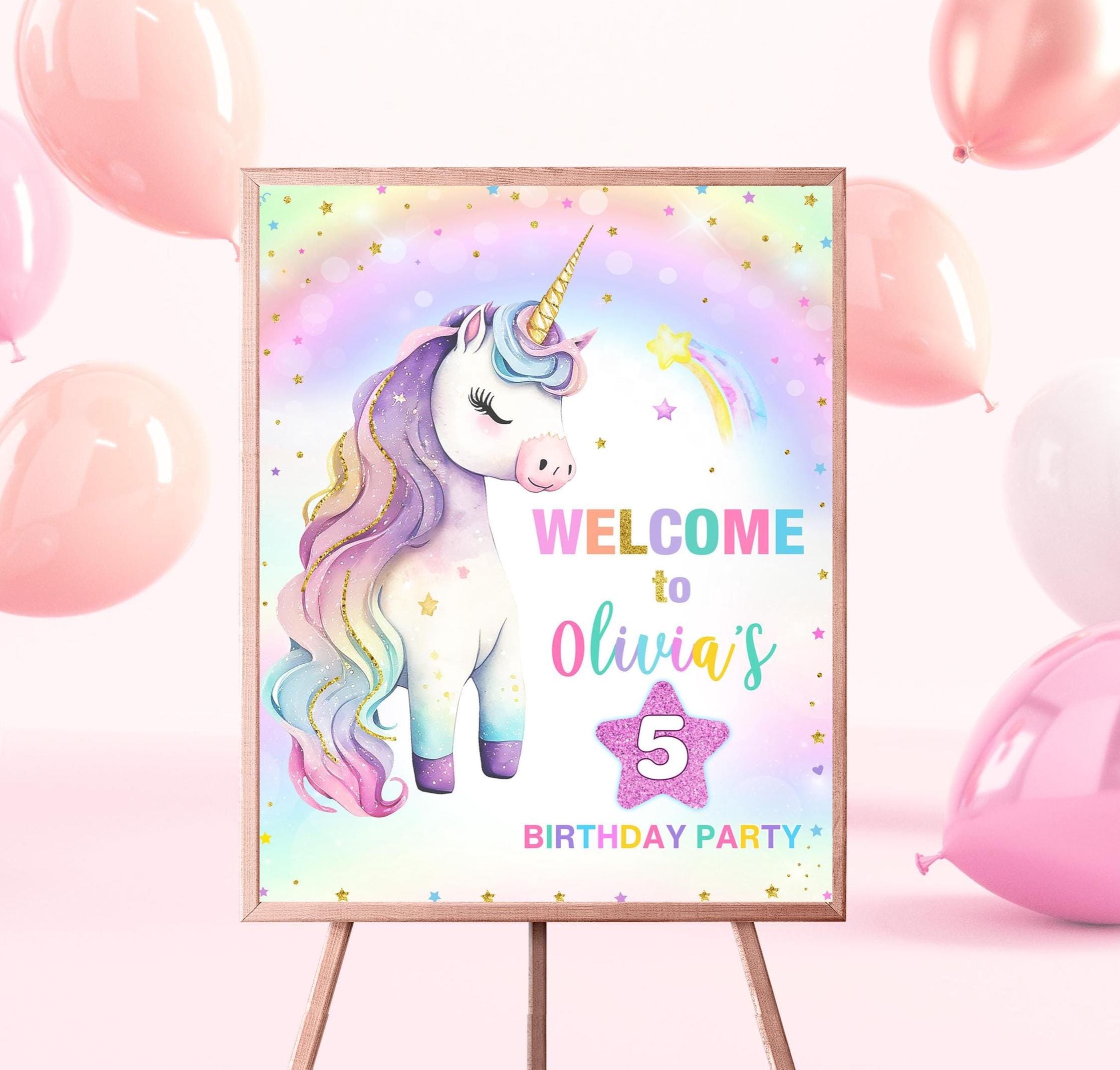 Unicorn Birthday Welcome Sign Editable, Unicorn Welcome Sign Template ...