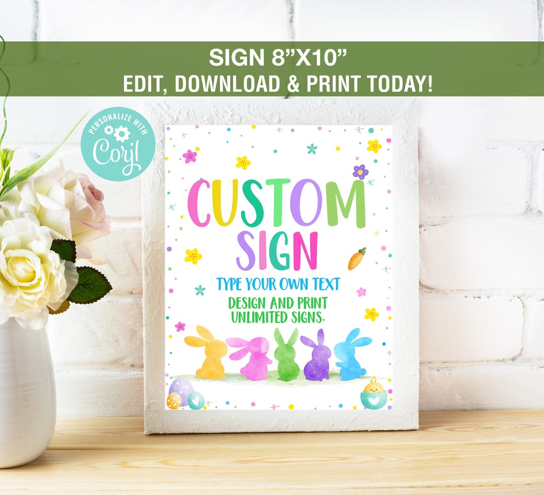 Bunny Sign Custom Editable,easter Party Sign, Bunny Party Decor Sign ...
