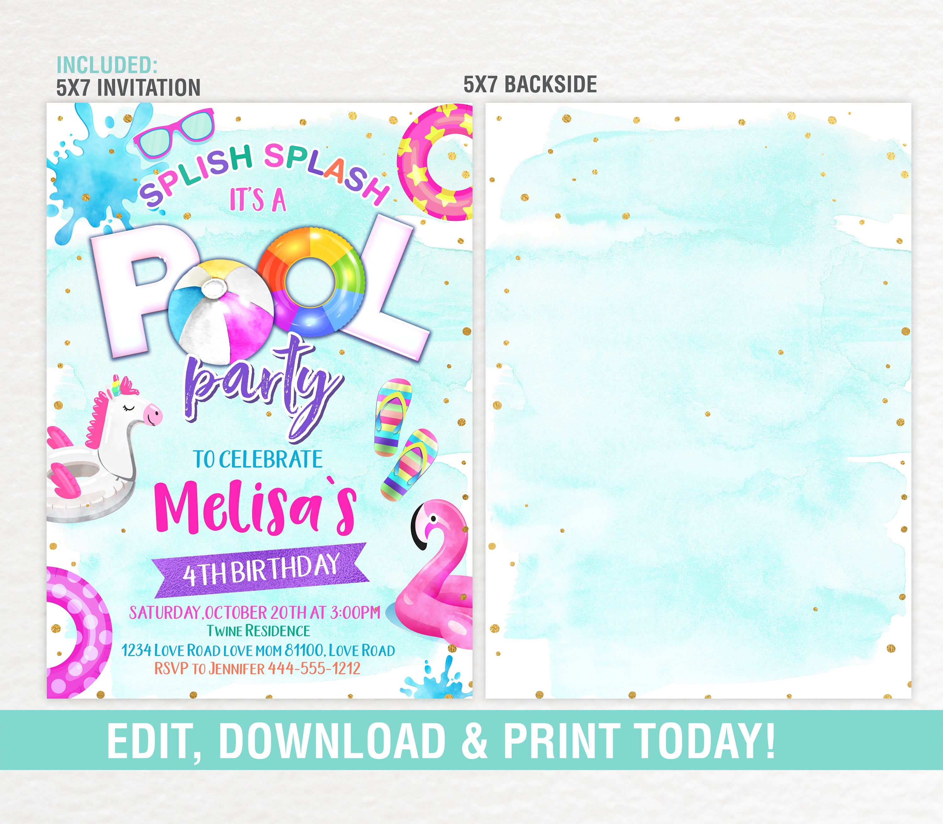 Pool Party Invitation EDITABLE Pool Invitation Pool Party - Etsy