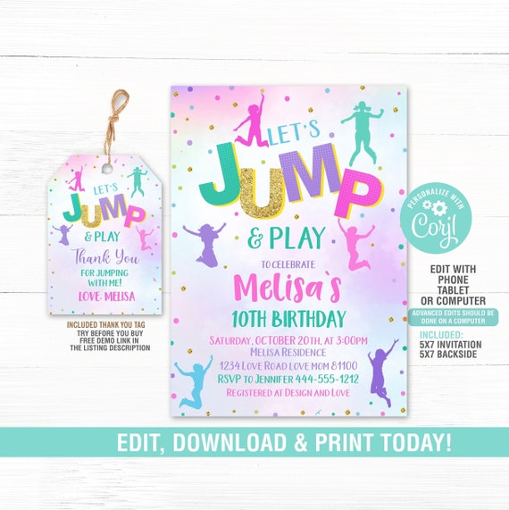 Jump Birthday Invitation EDITABLE, Jump Invitation Set, Jump Party ...