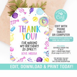 Candy Party Tags EDITABLE Candy Land Party Favor Tags Sweet - Etsy