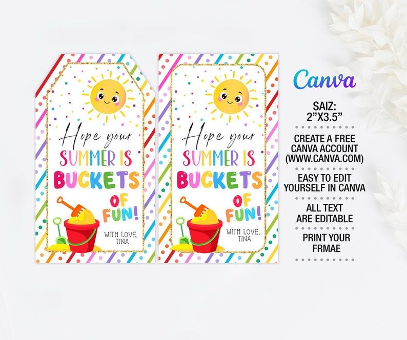 Hope Your Summer is Buckets of Gift Tag Editable, Bucket Class ...