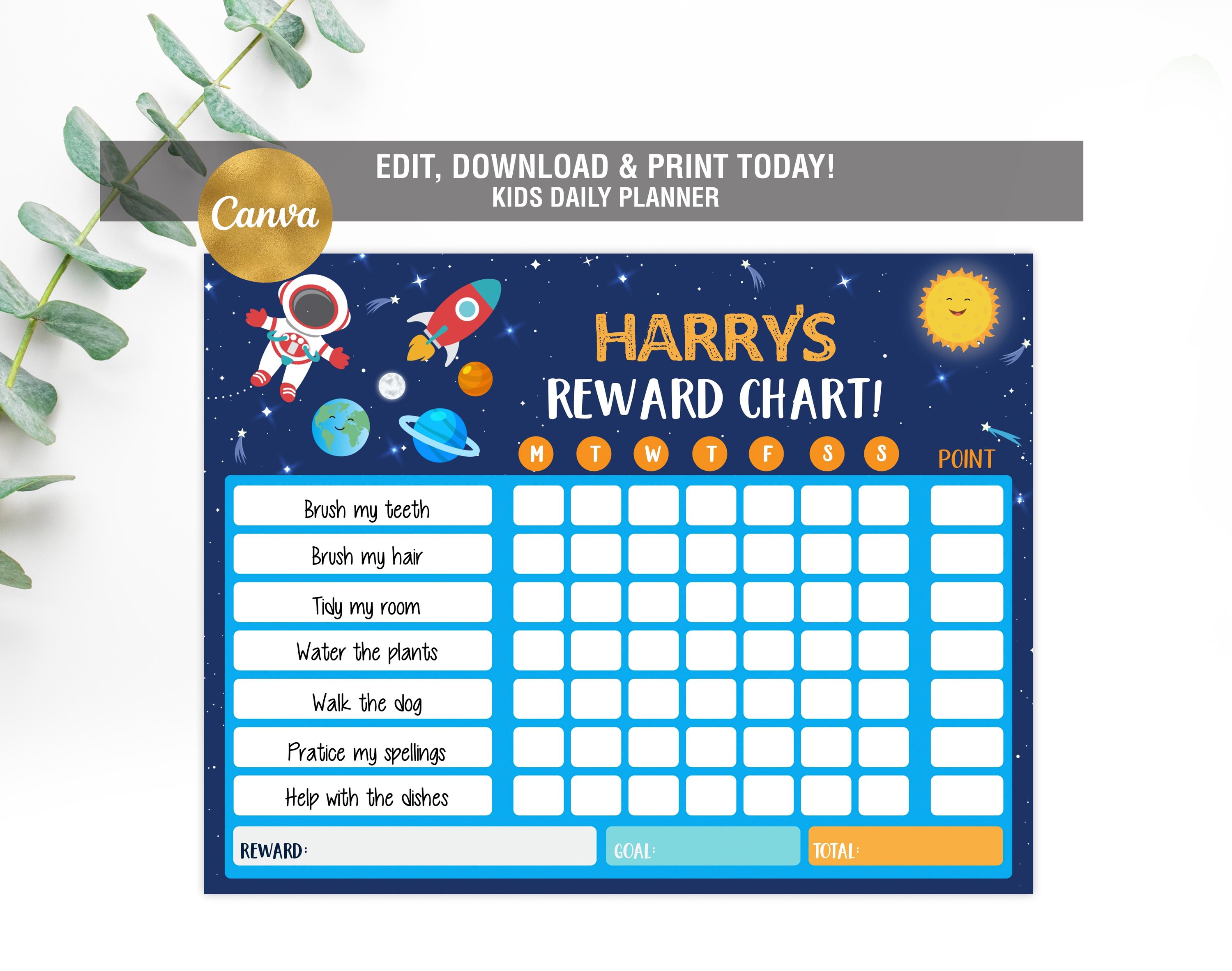 EDITABLE Space Reward Chart, Chore Chart, Outer Space Rocket Chip ...