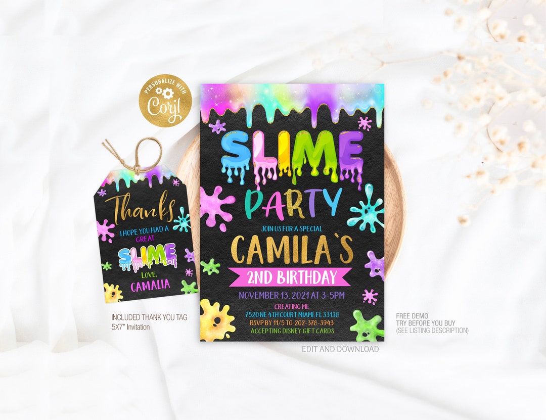Editable Slime Birthday Party Invitation Slime Invitation - Etsy