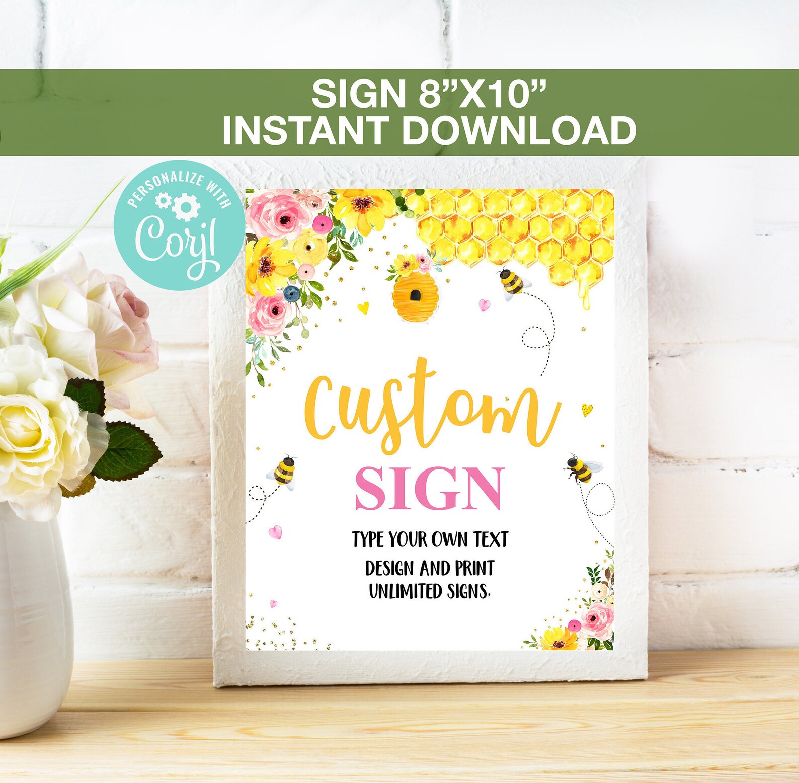 Editable Custom Bee Sign, Bee Party Decor Sign, Bumble Bee Sign, Baby ...