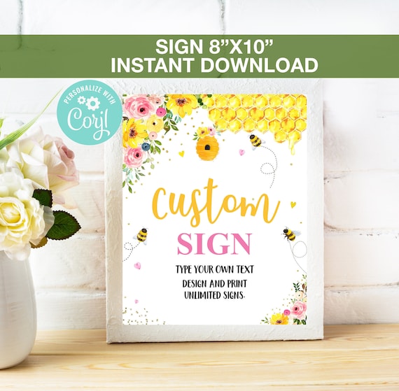 Editable Custom Bee Sign, Bee Party Decor Sign, Bumble Bee Sign, Baby ...