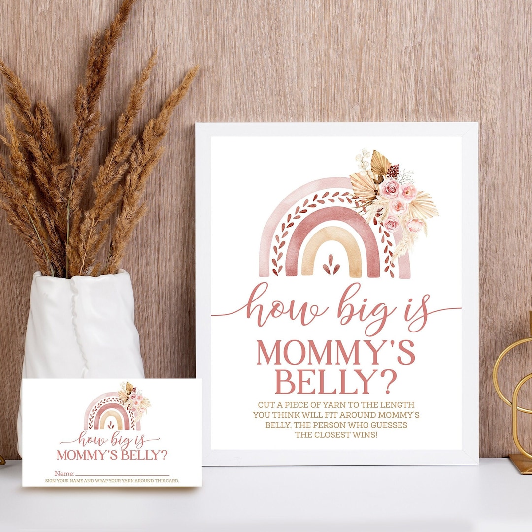 Guess How Big Mommy's Belly is Game Printable, Rainbow Baby Shower Games, Boho Baby Shower Game ...