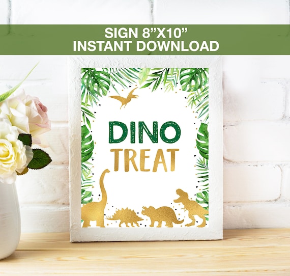 Dinosaur Treat Sign Printable, Dino Table Decor Sign, Dino T-Rex Party ...