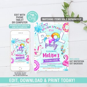 Pool Party Water Bottle Label EDITABLE, Pool Party Labels, Swimming ...