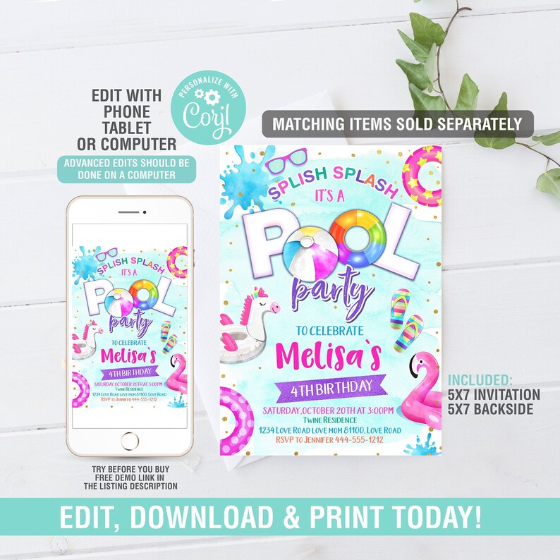 Pool Party Water Bottle Label EDITABLE Pool Party Labels - Etsy