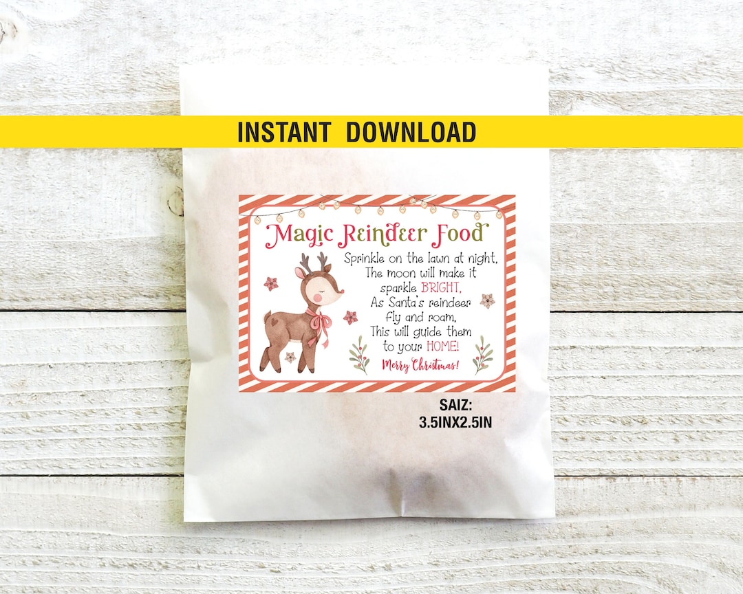 Magic Reindeer Food Label Tag Printable, Christmas Gift Tag, Reindeer ...