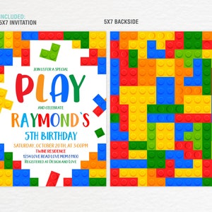 Building Blocks Birthday Invitation Set EDITABLE, Brick Birthday Invite ...