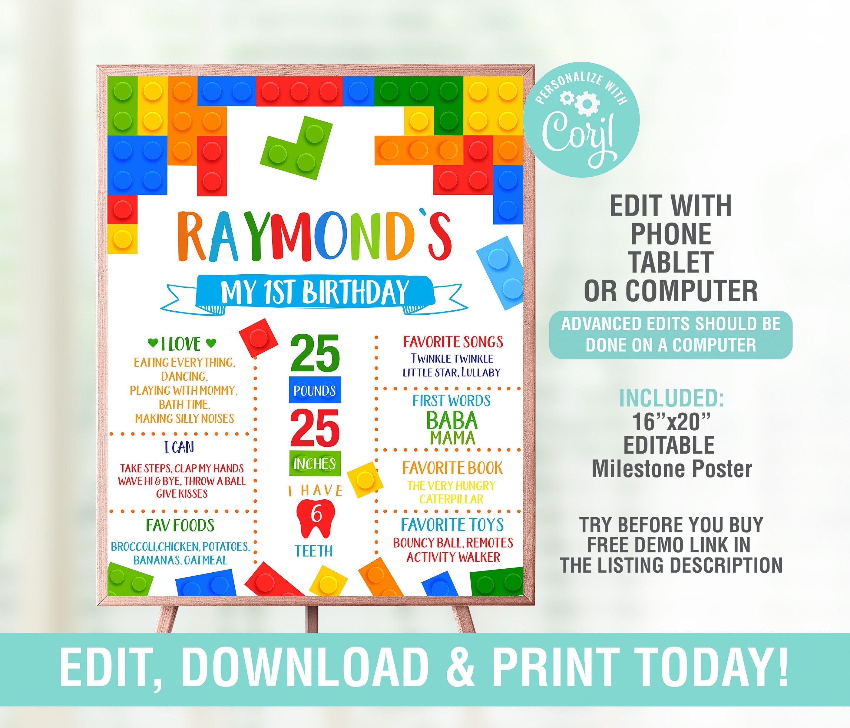 Building Blocks Milestone Brick Birthday Sign Building - Etsy