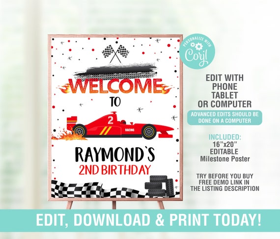 Race Car Welcome Sign, Two Fast 2nd Birthday Sign, Race Car Party Sign ...