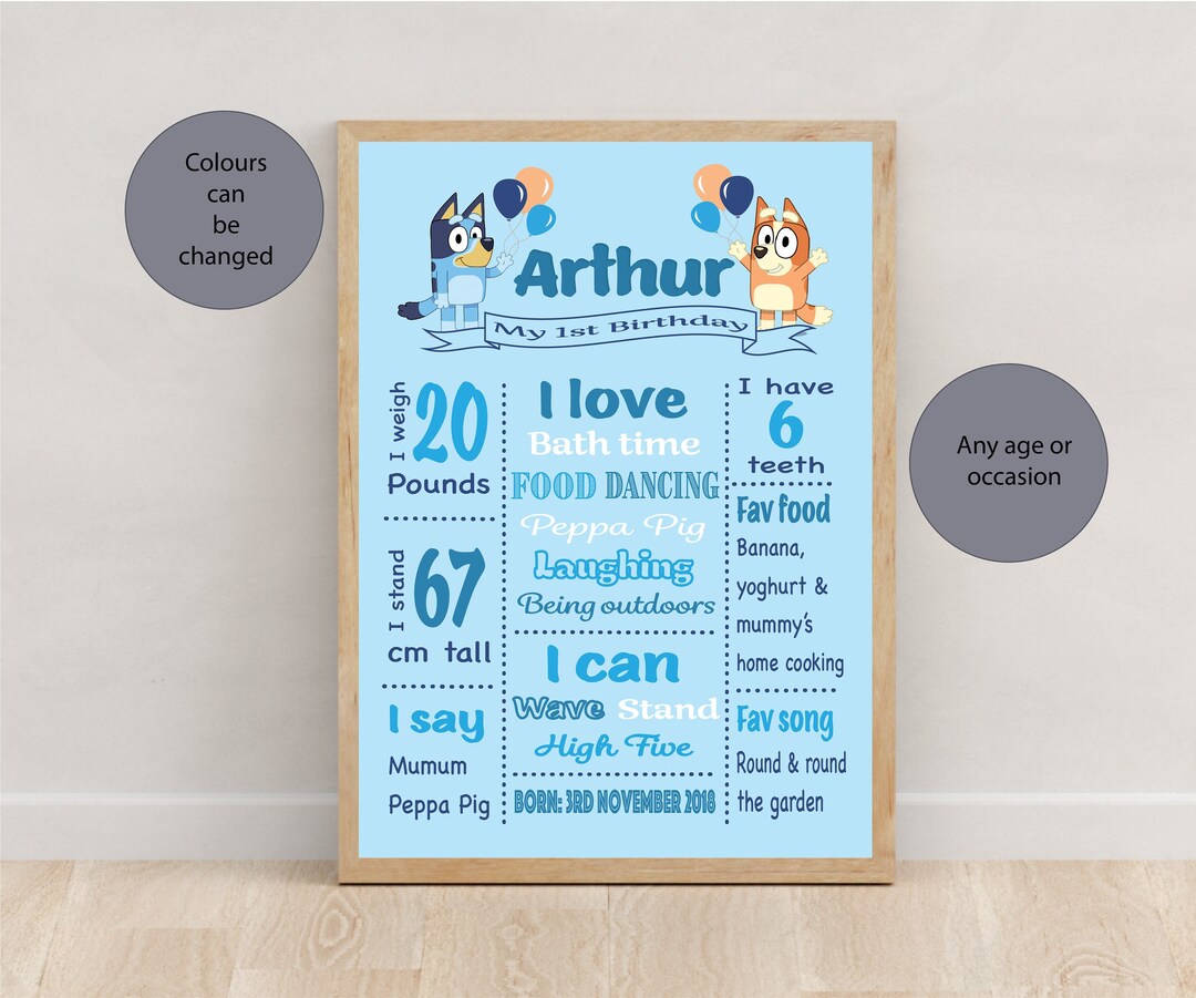 Bluey First Birthday Board Custom Birthday Sign 1st - Etsy UK