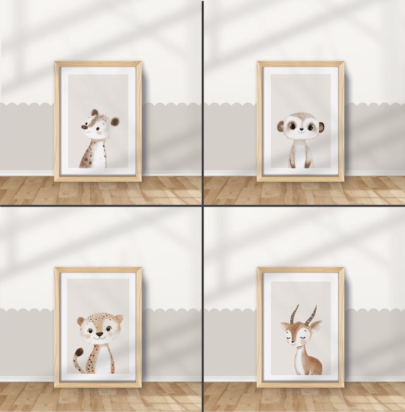 Set of 3 Safari Nursery Prints, Watercolor Animals, Gender Neutral Wall ...