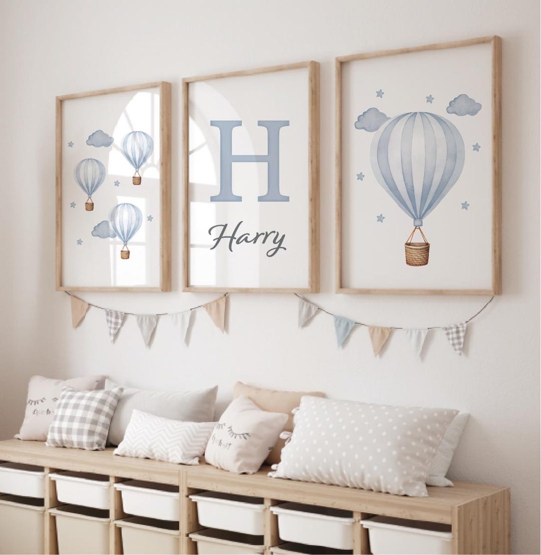 Set of 3 Boys Prints, Hot Air Balloon Prints, Hot Air Balloon Nursery ...