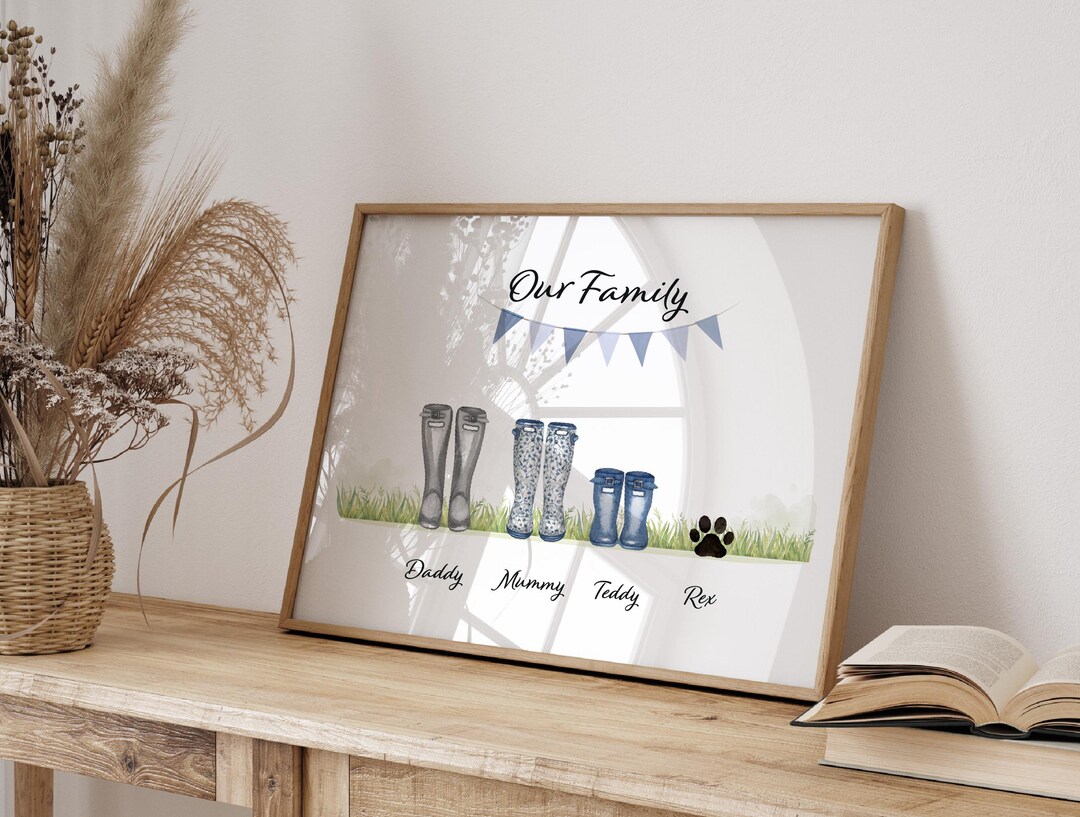 Personalised Family Wellies Print, Custom Family Boot Portrait, Family ...