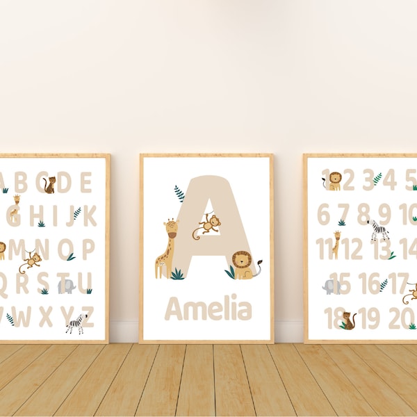 Safari Alphabet and Number Poster - Etsy