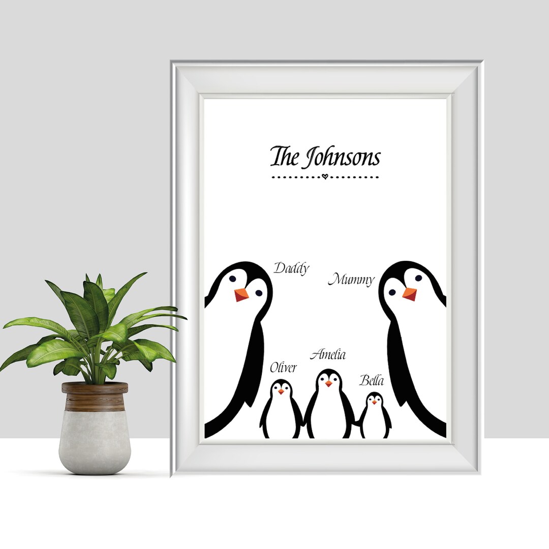 Personalized Penguin Family Print, Custom Christmas Gift - Etsy
