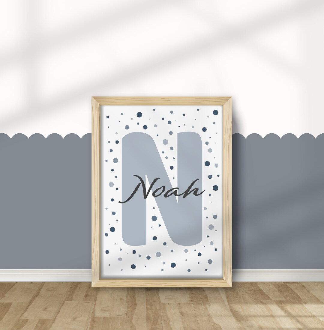 Polka Dot Initial and Name Print Boy, Kids Initial Art, Nursery Print ...