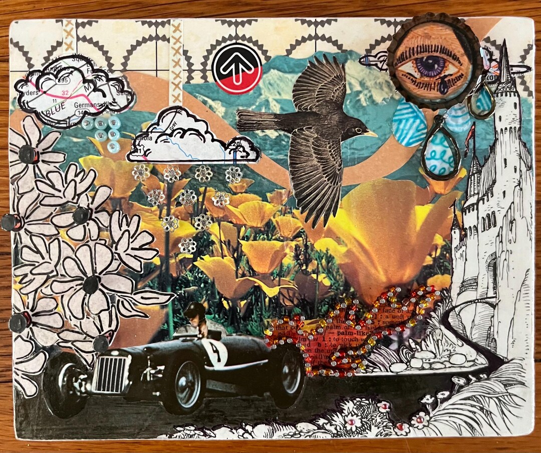 Mixed Media Collage Race Car Wall Art on Wood – 3D Collage – Unique ...