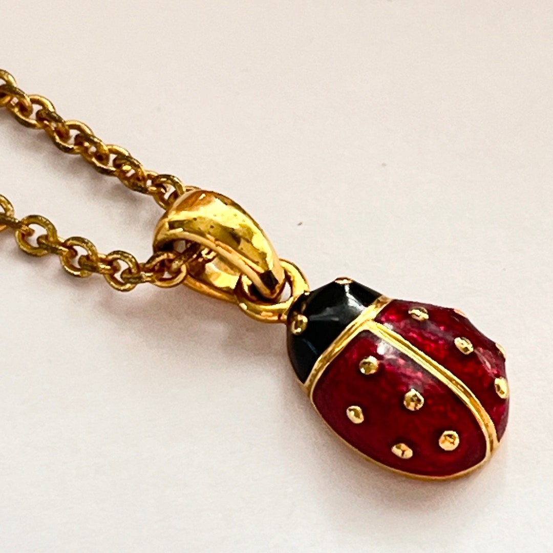 1980s Joan Rivers Ladybird Ladybug Gold Plated Red Black Enamel Pendant ...