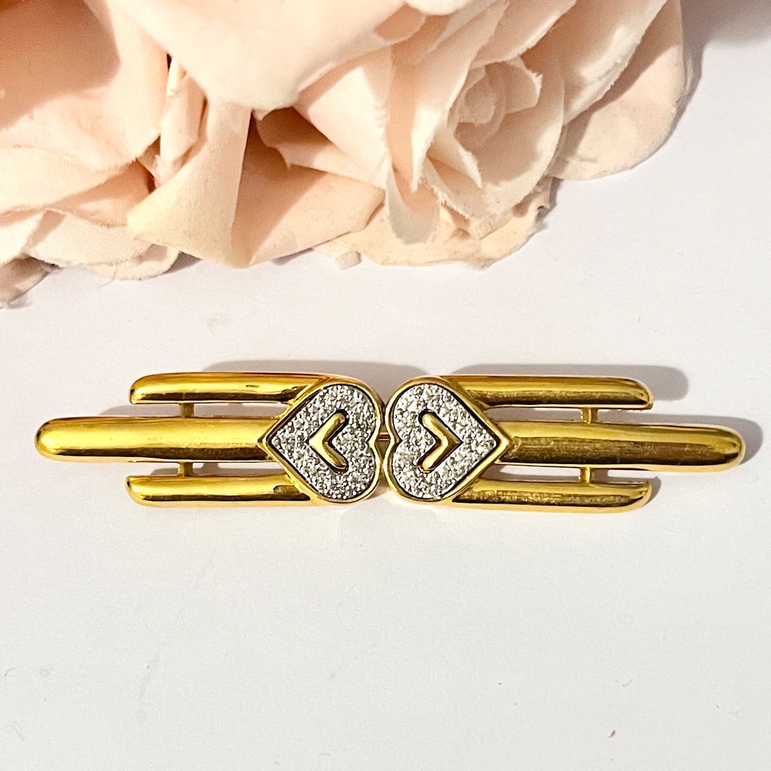 1980s Monet Gold Plated Love Heart Sparkly Diamanté Brooch - Etsy