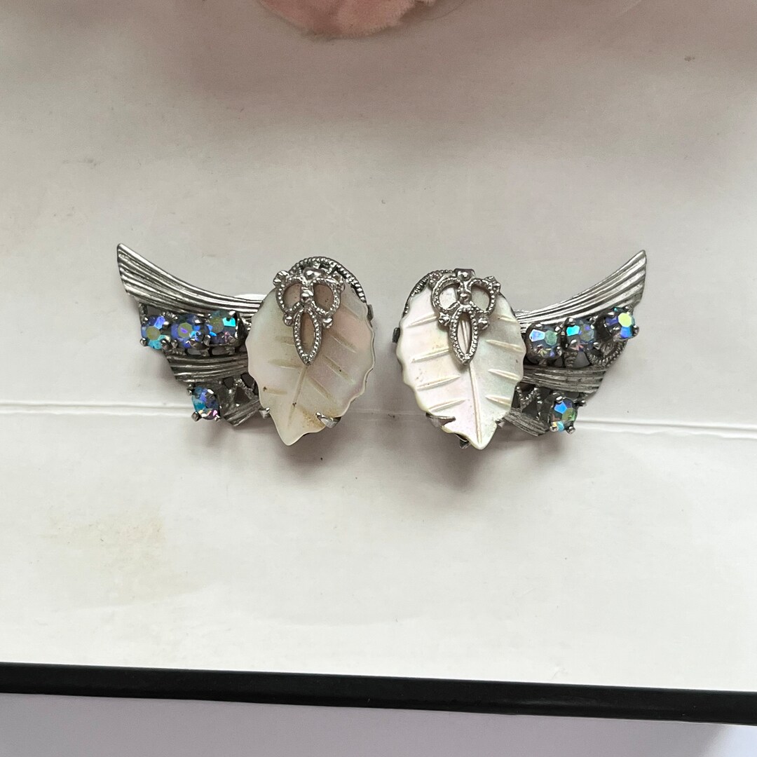 1930s Art Deco Aurora Borealis Mother of Pearl Winged Clip on - Etsy