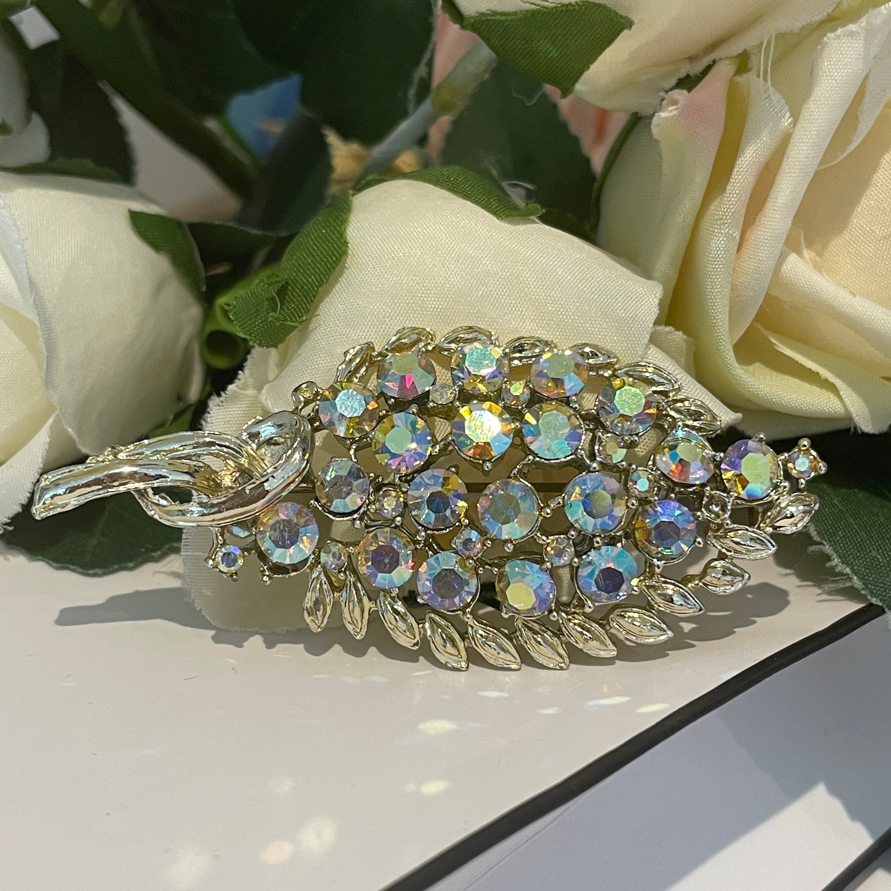 Broche de hojas de oro Aurora Borealis de la década de 1960 - Etsy España